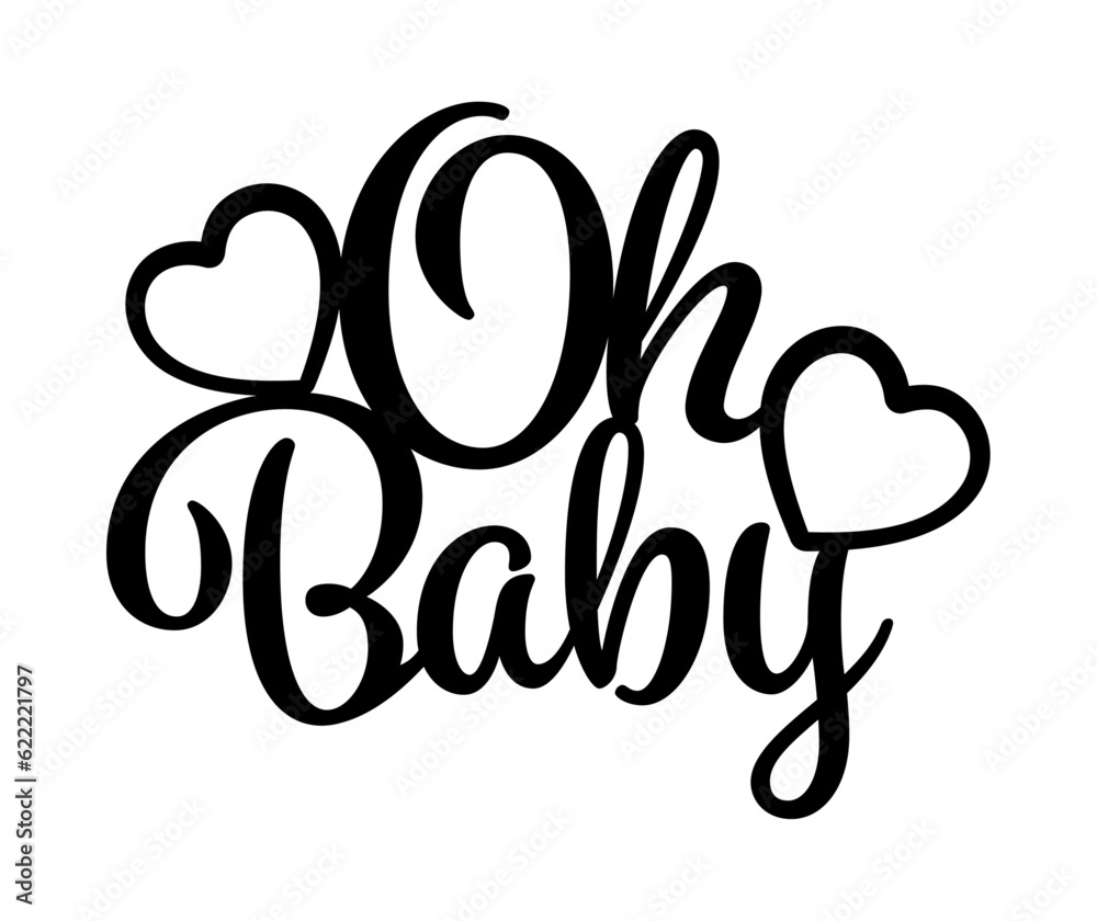 Oh Baby Cursive Text Lettering Banner Poster for Baby Shower Stock ...