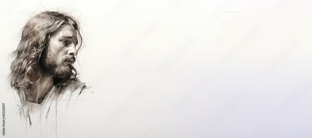 Sketch of Jesus Christ on white background with copy space Stock ...