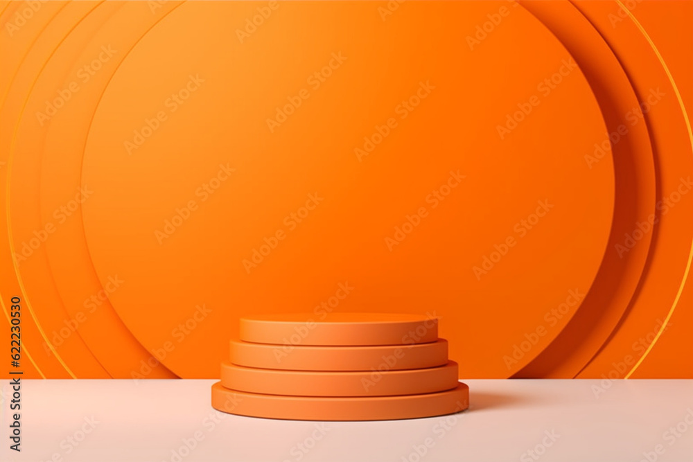 Abstract orange color product stage background or podium pedestal ...