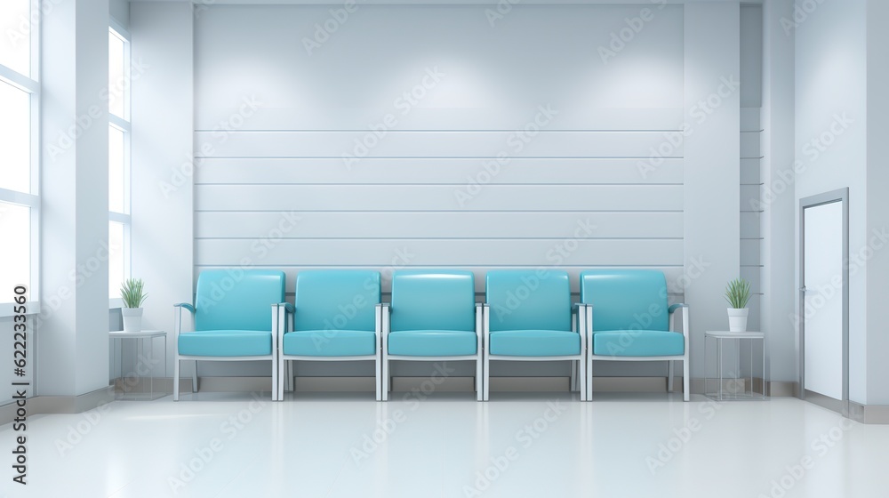 Empty modern hospital corridor, clinic hallway interior background with ...