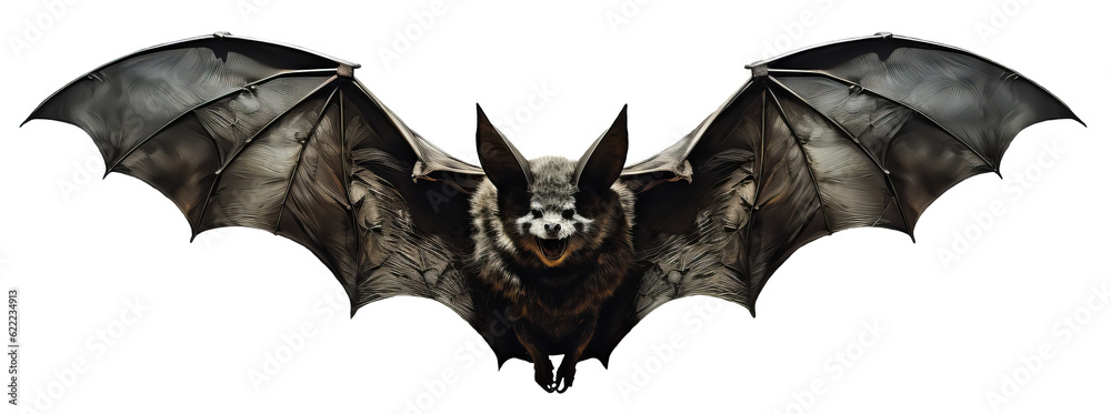Creepy bat in flight. Open mouth. Wing flap. Isolated transparent ...