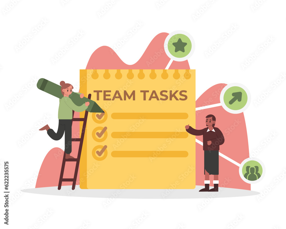 Female puts tick in front of completed tasks. Business concept ...