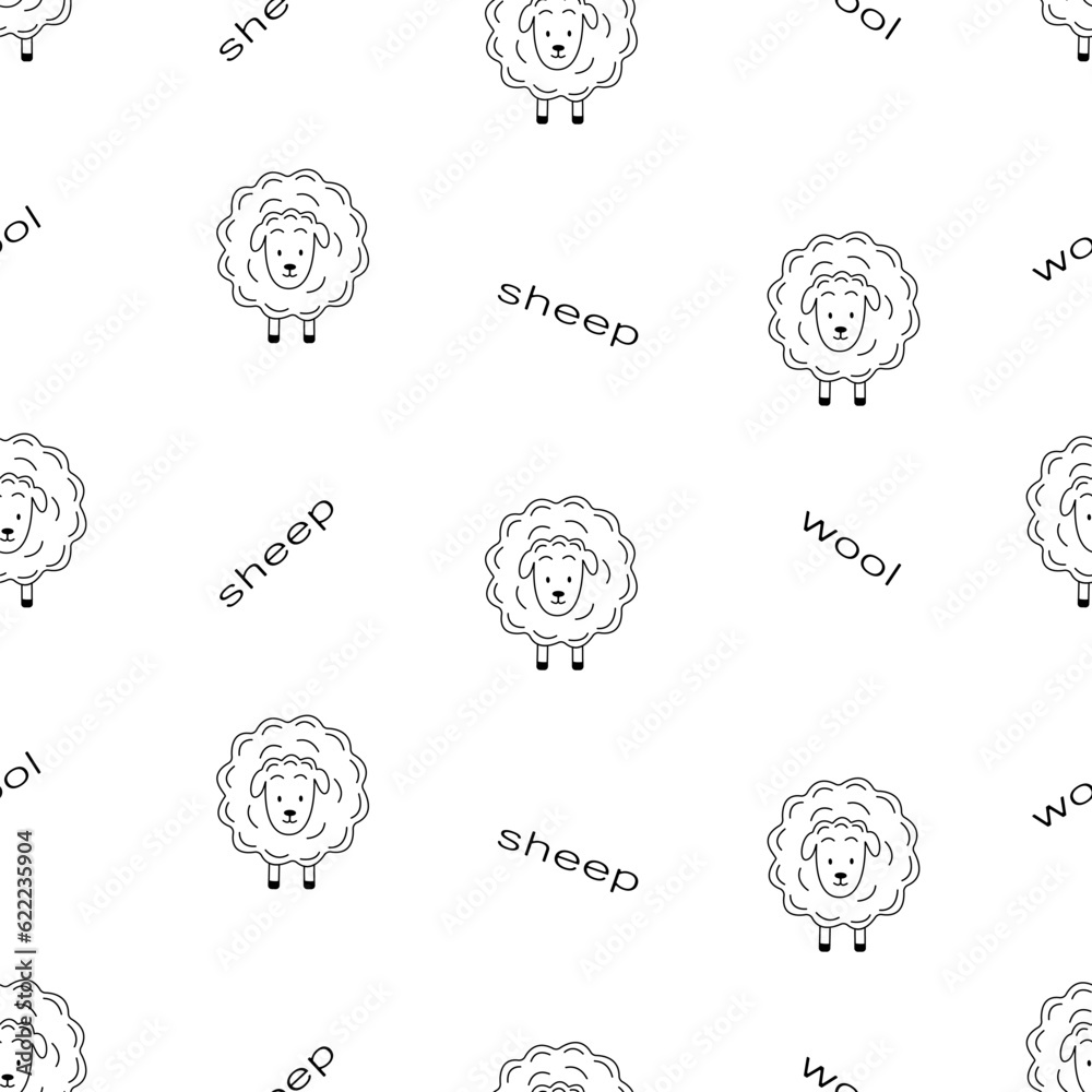 Cartoon sheep wallpaper. Seamless pattern of sheep drawings. Background ...