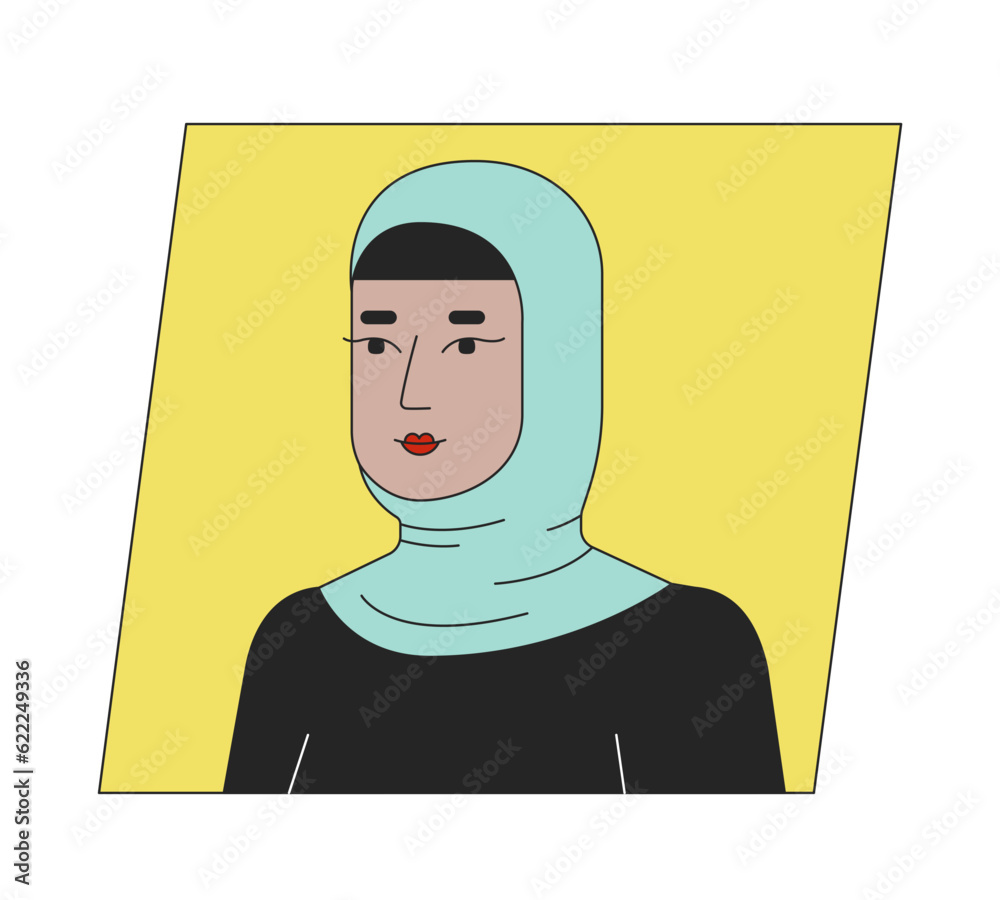 Arab woman wear hijab flat color cartoon avatar icon. Pretty muslim ...
