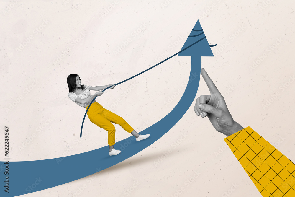 Collage picture of big black white colors arm point finger mini ...