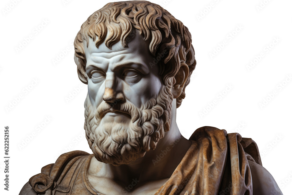 Illustration of the sculpture of Aristotle. The Greek philosopher ...