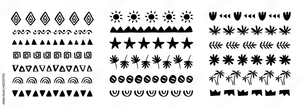 Vector Boho Doodle Borders Set. Tribal Strokes Stock Vector | Adobe Stock