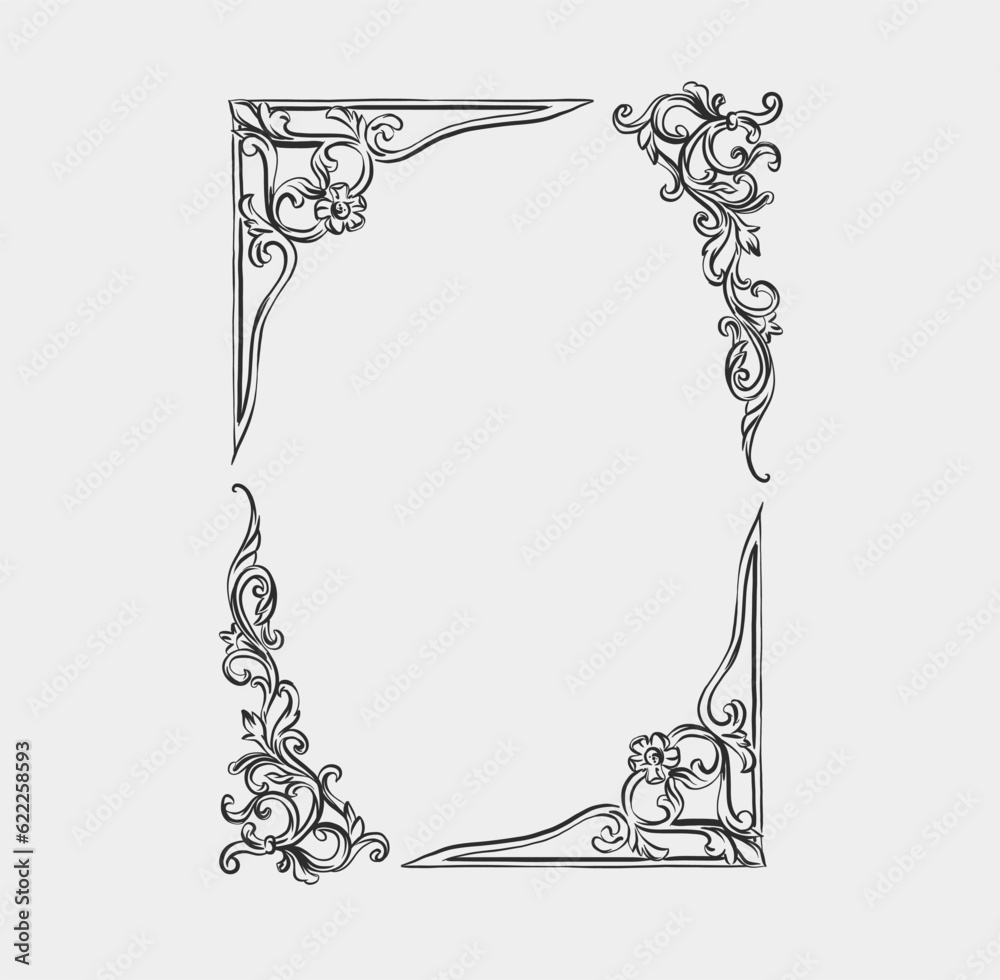 Hand drawn vector abstract outline,graphic,line art vintage baroque ...