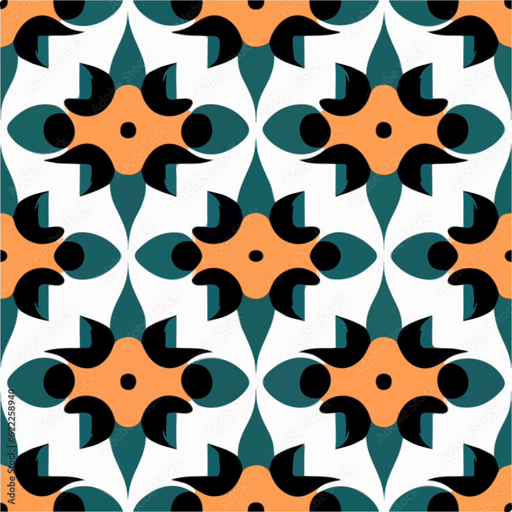 Abstract pattern in vibrant orange and black hues set against a white ...