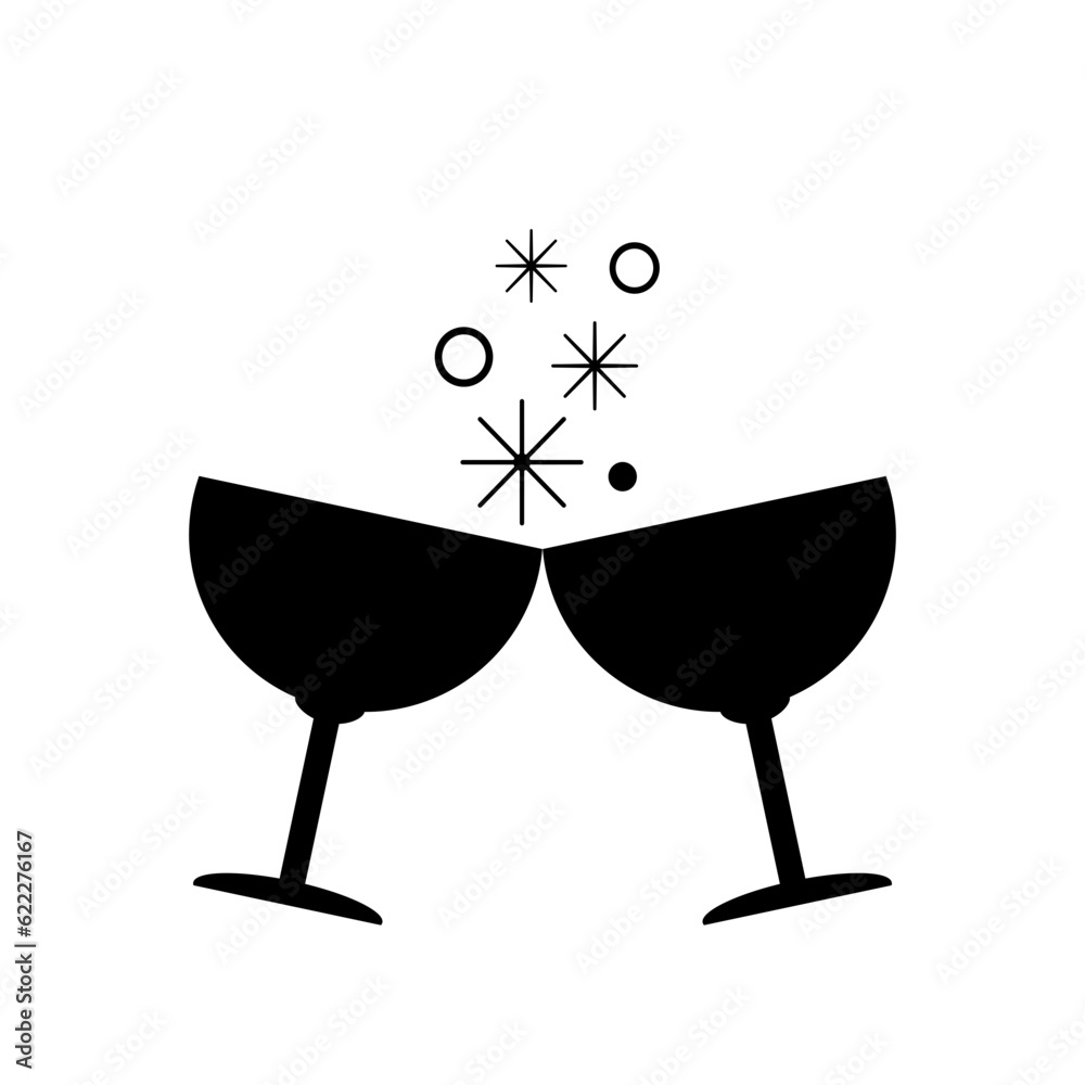 Glasses clinking with a sparkling effect and bubbles. Vector ...