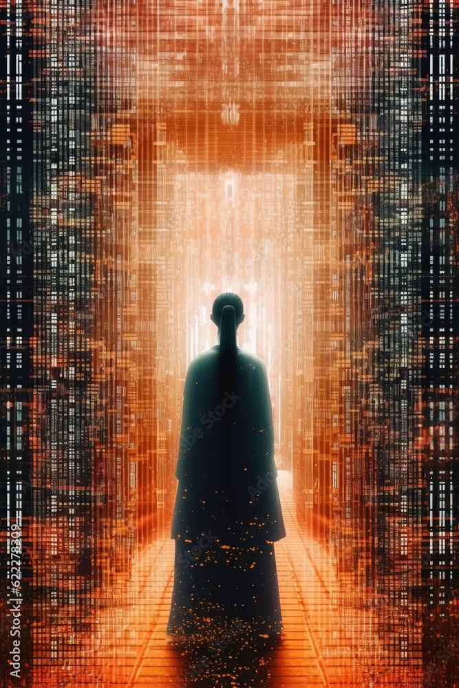 Mystical futuristic cyberpunk torii gate goddess, covered in ...