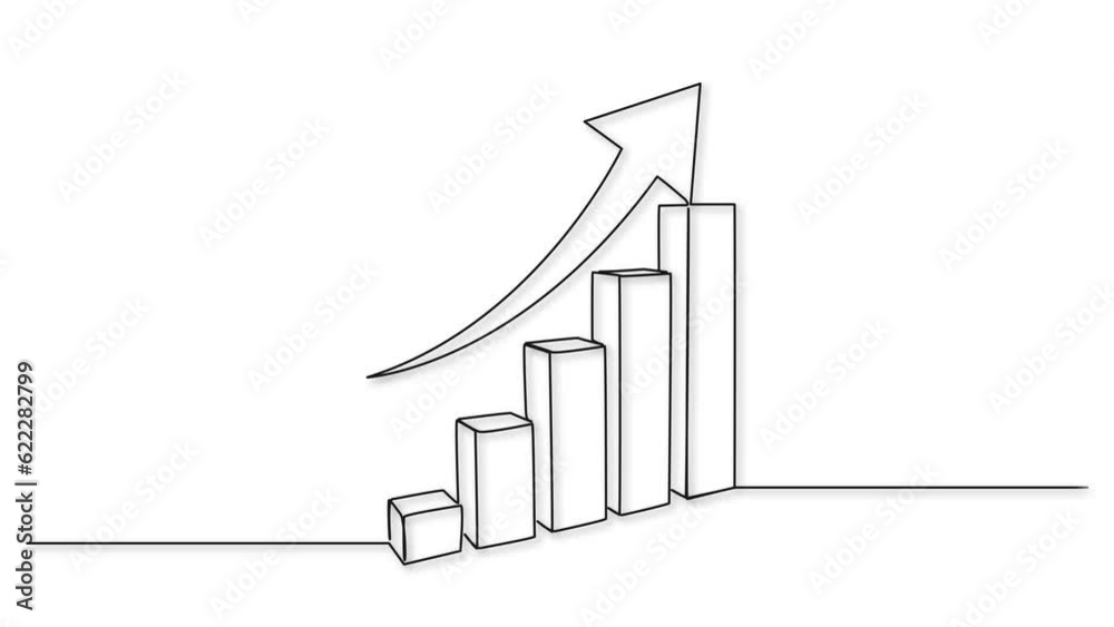 animated continuous single line drawing of business chart with arrow ...