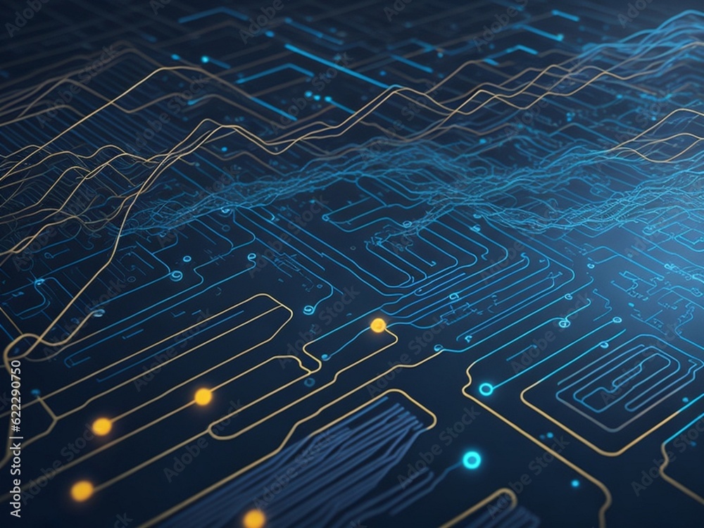 An abstract illustration of data flowing through a network of nodes ...