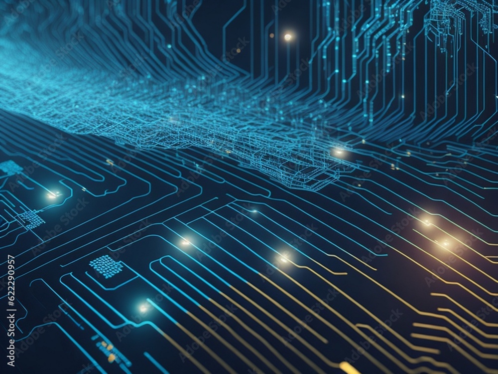 An abstract illustration of data flowing through a network of nodes ...