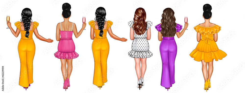 Different girls standing with their backs. Create a character. Girl ...