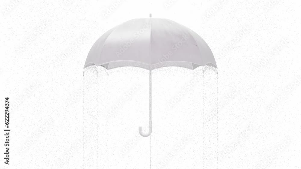White umbrella was opened while it was pouring rain on white, black ...