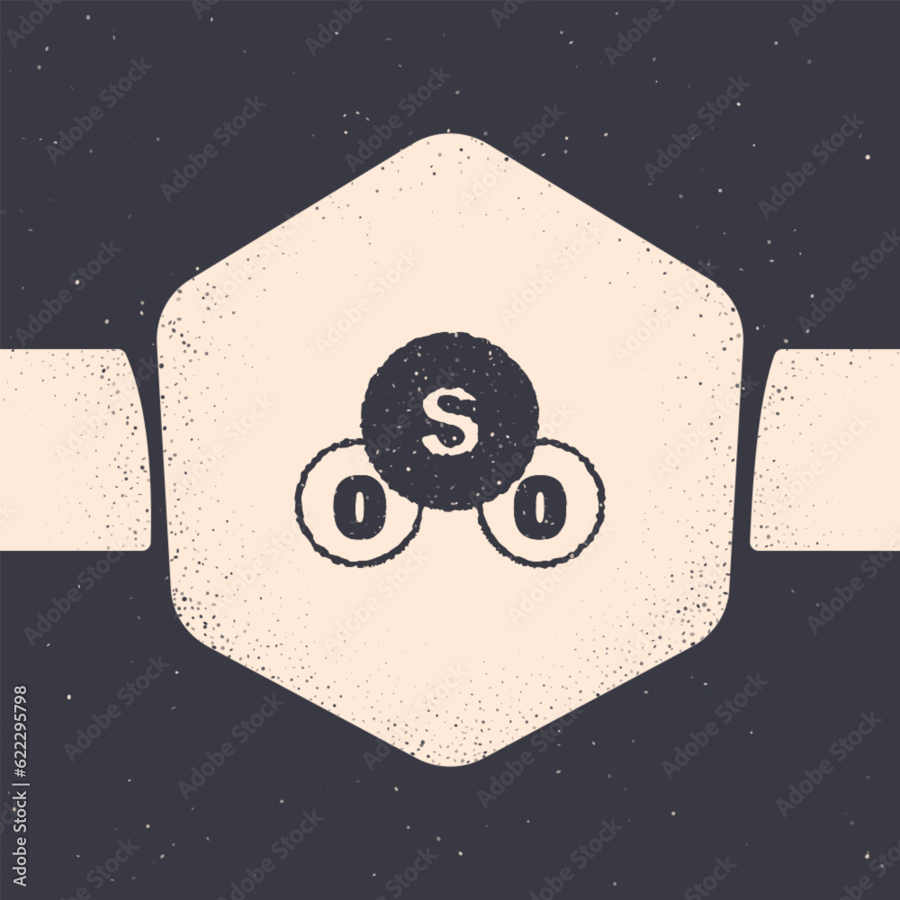 Grunge Sulfur dioxide SO2 gas molecule icon isolated on grey background ...