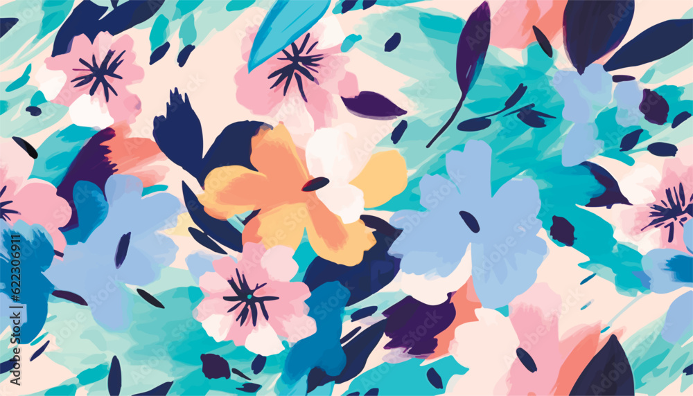 Hand drawn bright floral abstract print. Artistic seamless pattern ...