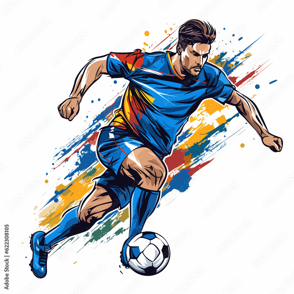 Soccer player hand-drawn comic illustration. Football player. Vector ...