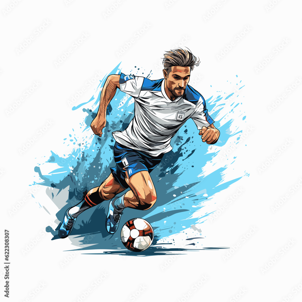Soccer player hand-drawn comic illustration. Football player. Vector ...