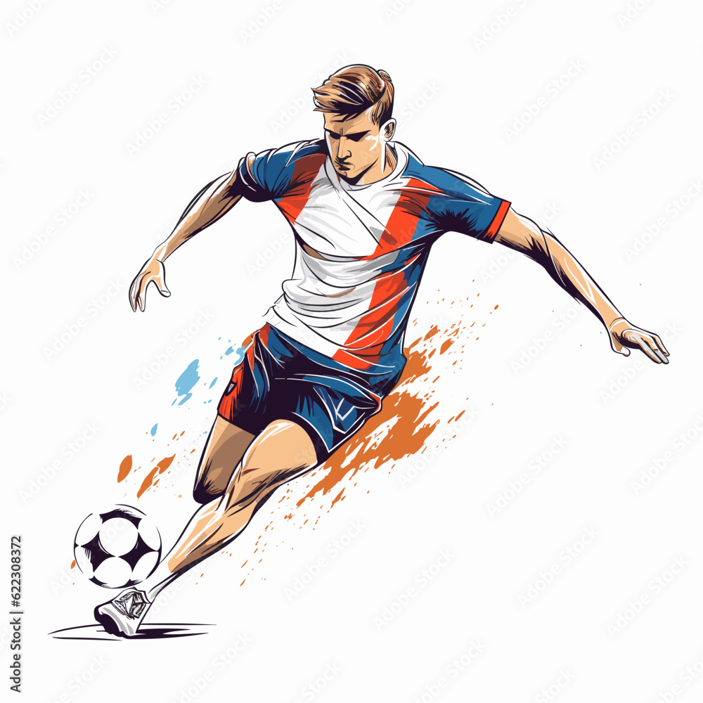Soccer player hand-drawn comic illustration. Football player. Vector ...
