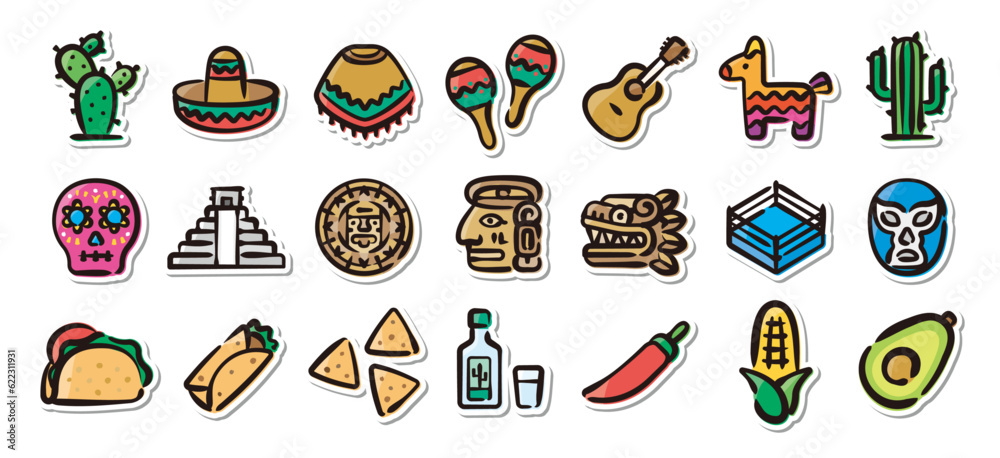 Illustrated sticker set of Mexico.Quick and simple to use. Stock Vector ...