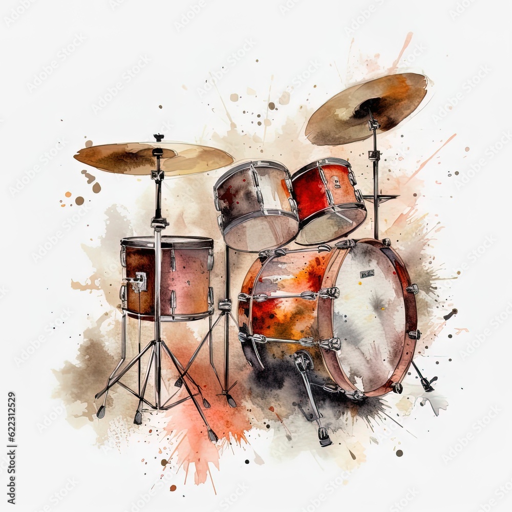 Foto Stock Drum set clip art, Drum set watercolor, Musical instrument ...