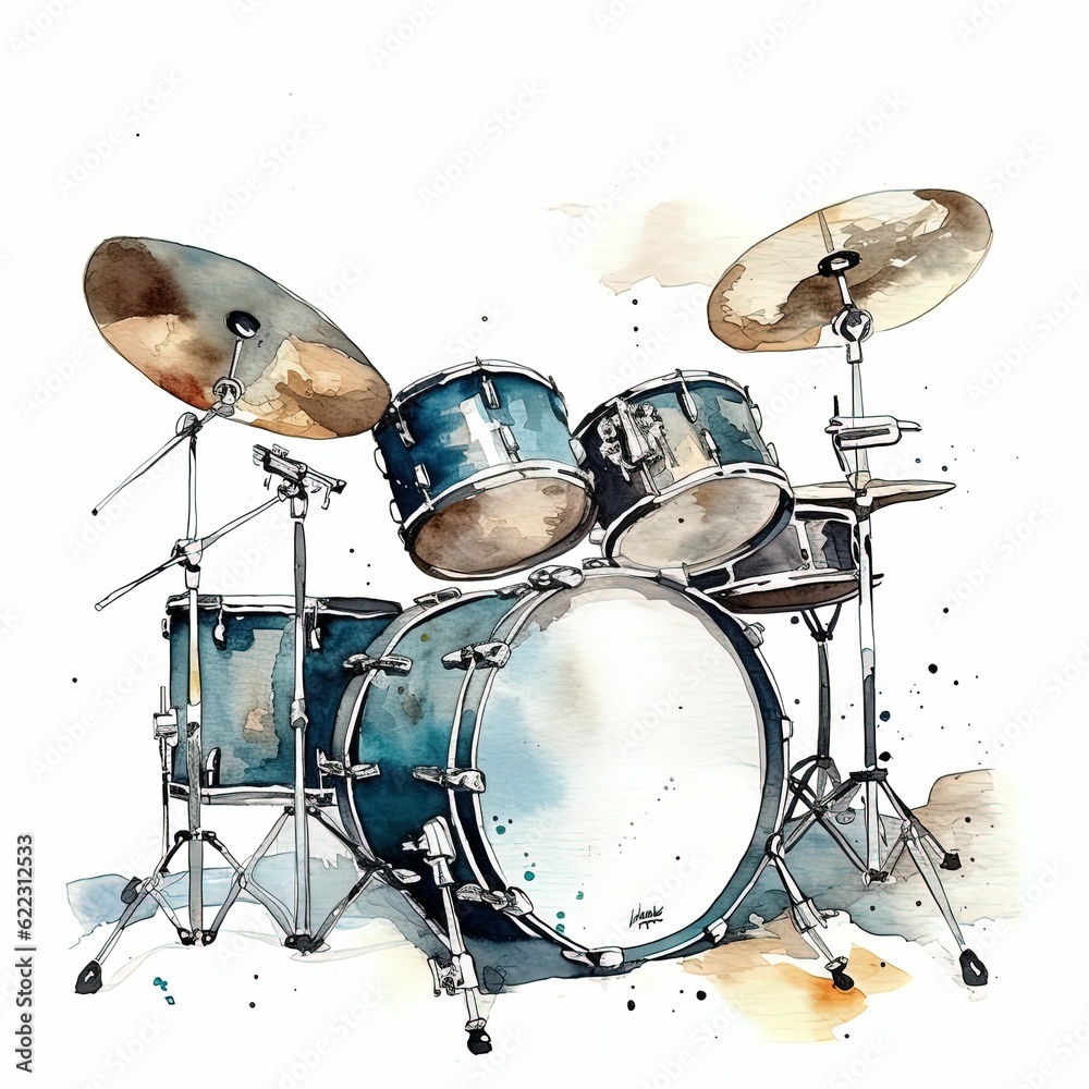 Foto de Drum set clip art, Drum set watercolor, Musical instrument clip ...