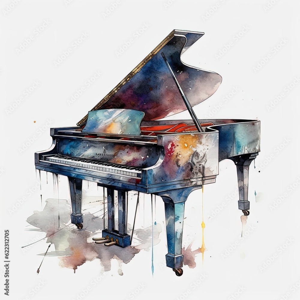 piano clipart, piano watercolor, musical instrument clipart, watercolor ...