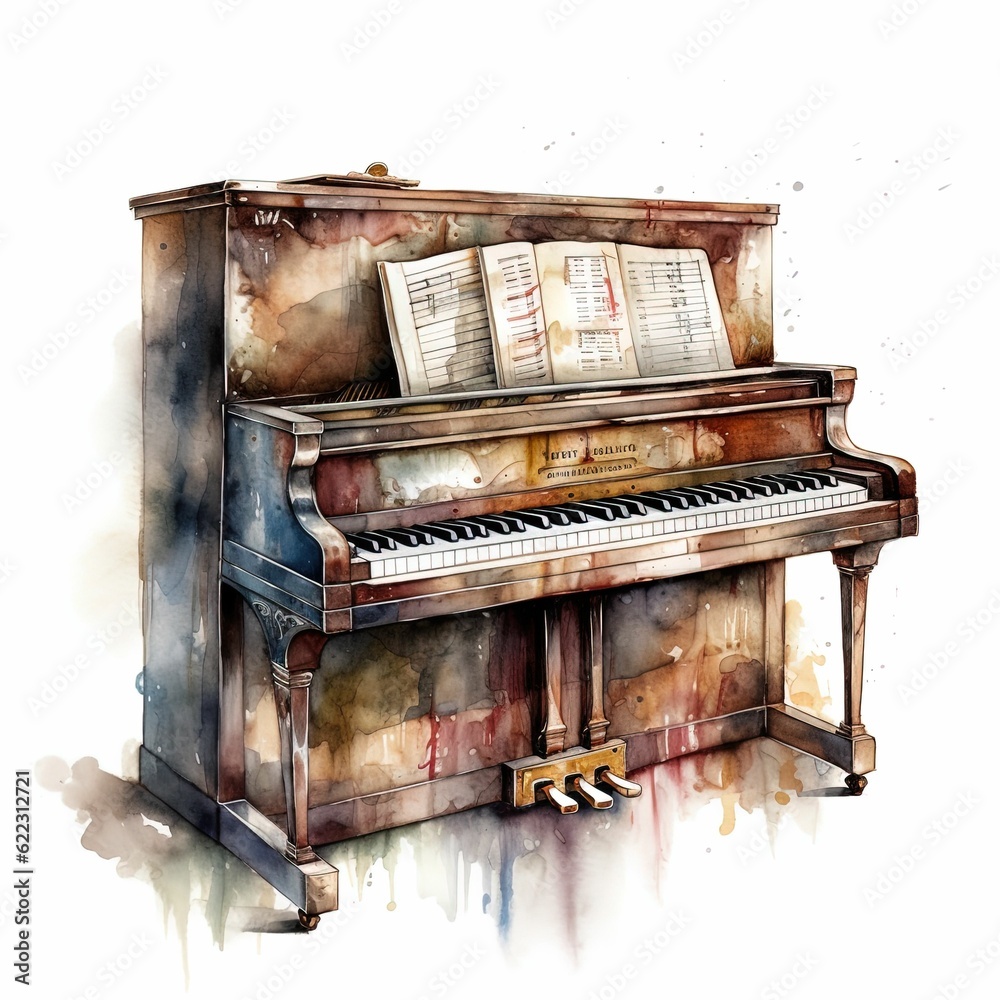 piano clipart, piano watercolor, musical instrument clipart, watercolor ...