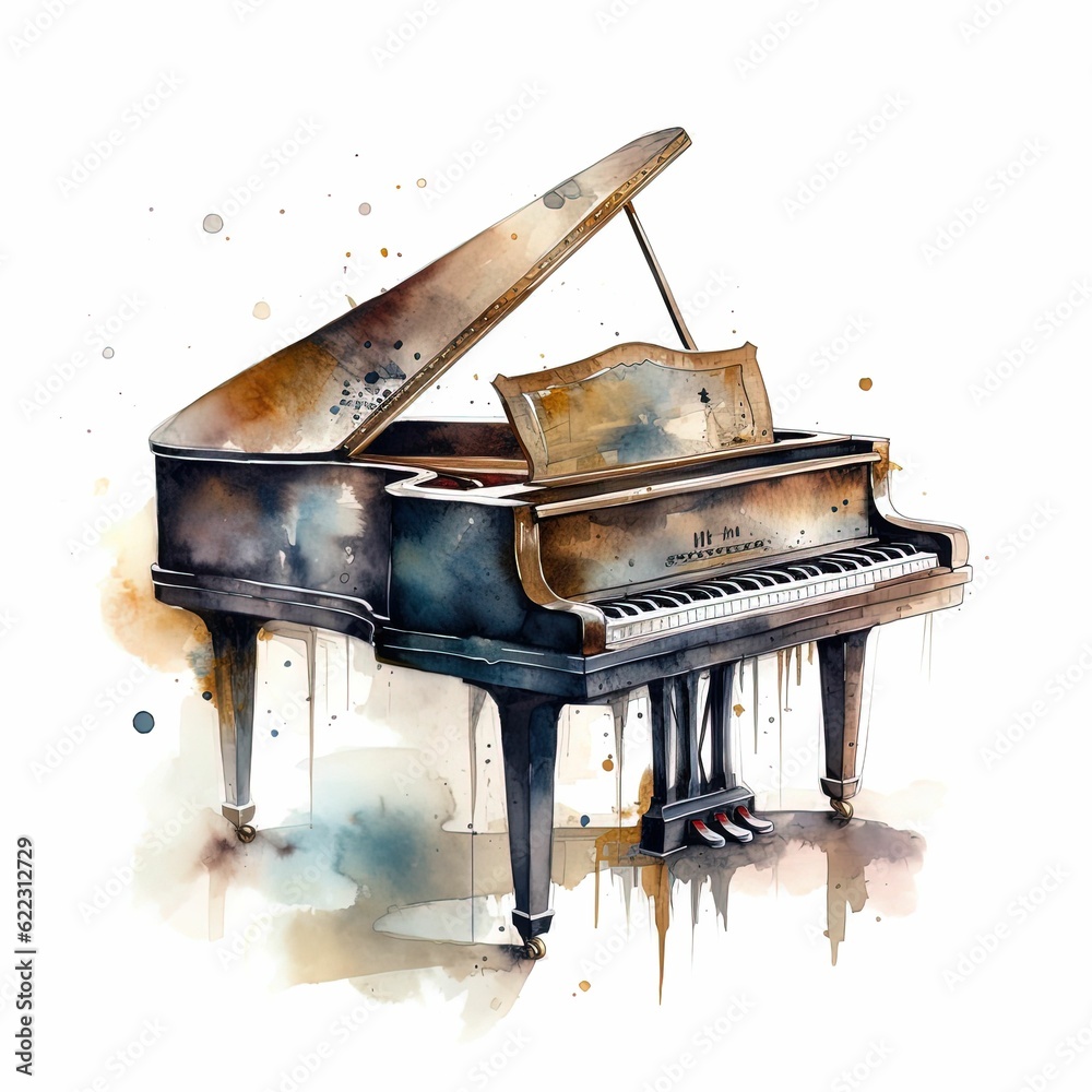piano clipart, piano watercolor, musical instrument clipart, watercolor ...