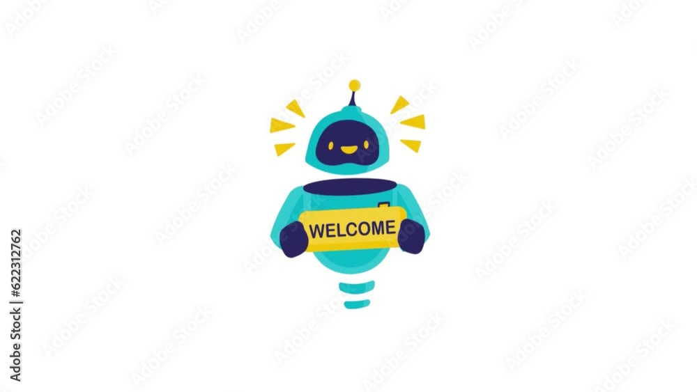 Robot Holding a Welcome icon background animated, logo symbol, social ...