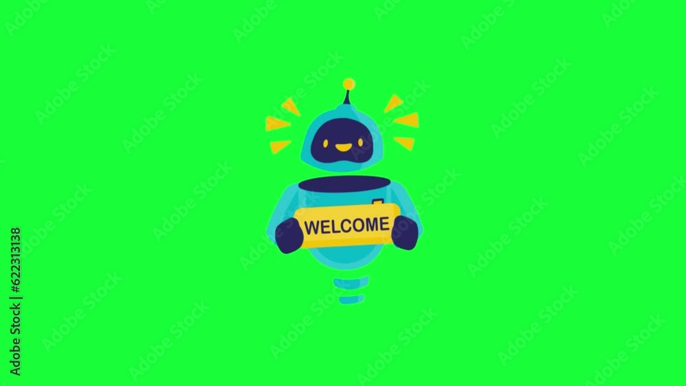Robot Holding a Welcome icon background animated, logo symbol, social ...