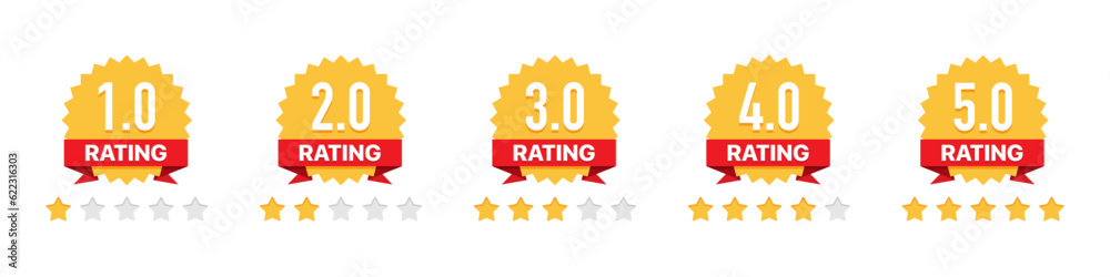 Feedback badges collection with star rating. Set of rating stars badges ...
