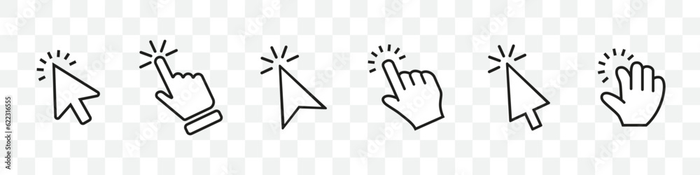 Arrow and hand computer cursor icon collection. Set of click cursor ...