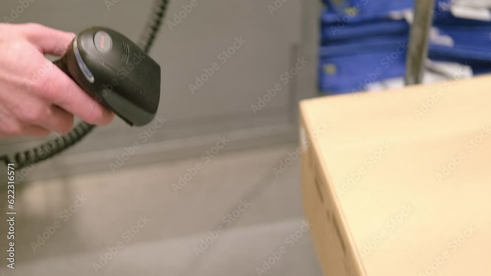 buyer reads barcode Data Matrix using digital scanner from packages ...