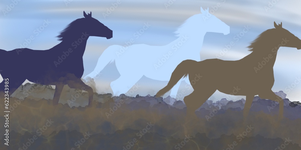 two horses on the hill horse canvas old memory 3d animated cartoon ...