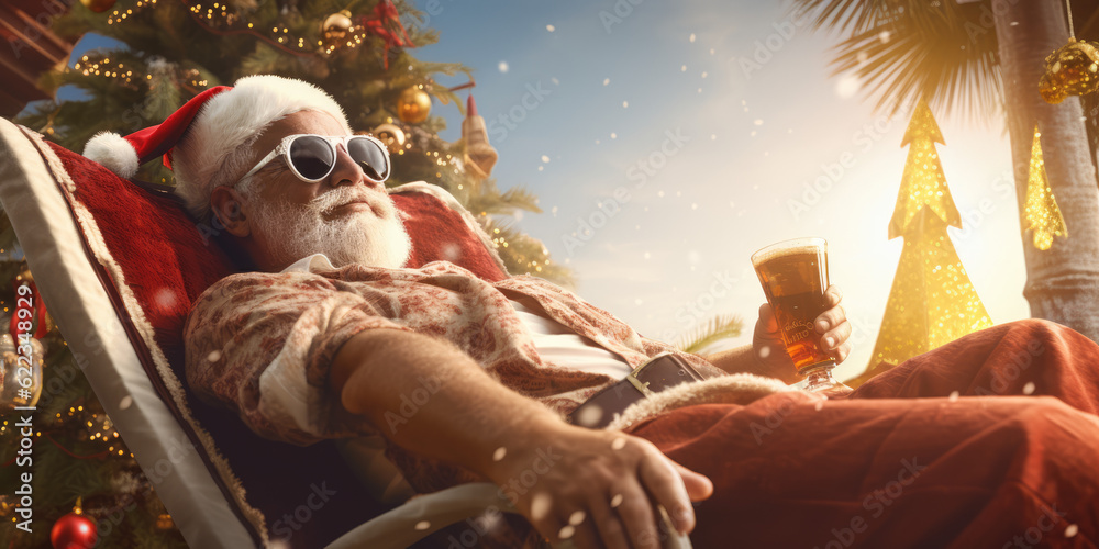 Tropical Christmas Retreat. A tropical Christmas scene with Santa Claus ...