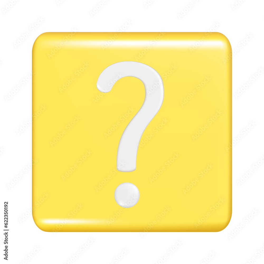 Realistic 3d yellow square shape with question sign. Decorative square ...