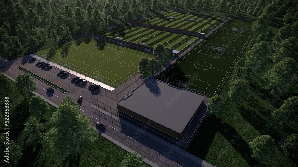 Illustration Aerial masterplan Soccer - football field training complex ...