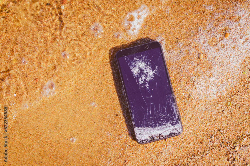 Vacation problems.Accident with smartphone. Smartphone falling and ...