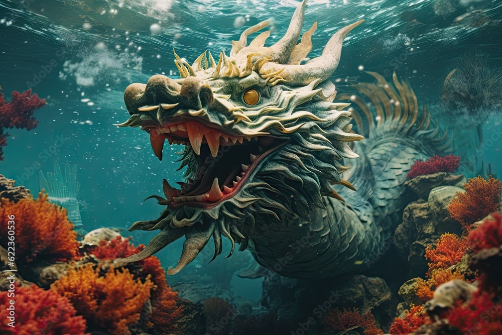 A large dragon is swimming under water, created with Generative Ai ...