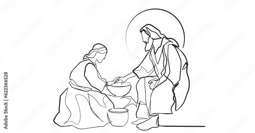 Continuous line drawing of Jesus Christ vector illustration Bible words ...