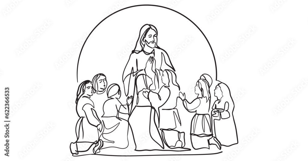 Continuous line drawing of Jesus Christ vector illustration Bible words ...
