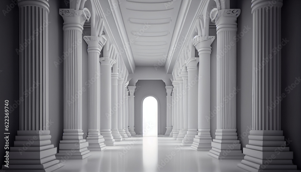 3d rendering white corridor pillars background render Ai generated ...