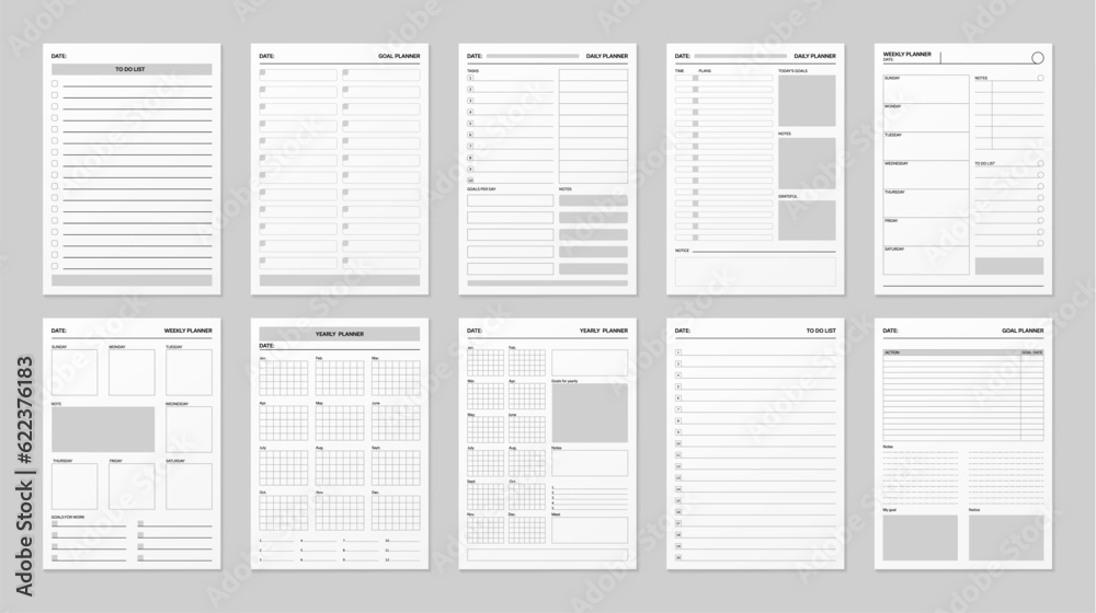 Planner page schedule templates. Isolated 3d vector set of daily ...