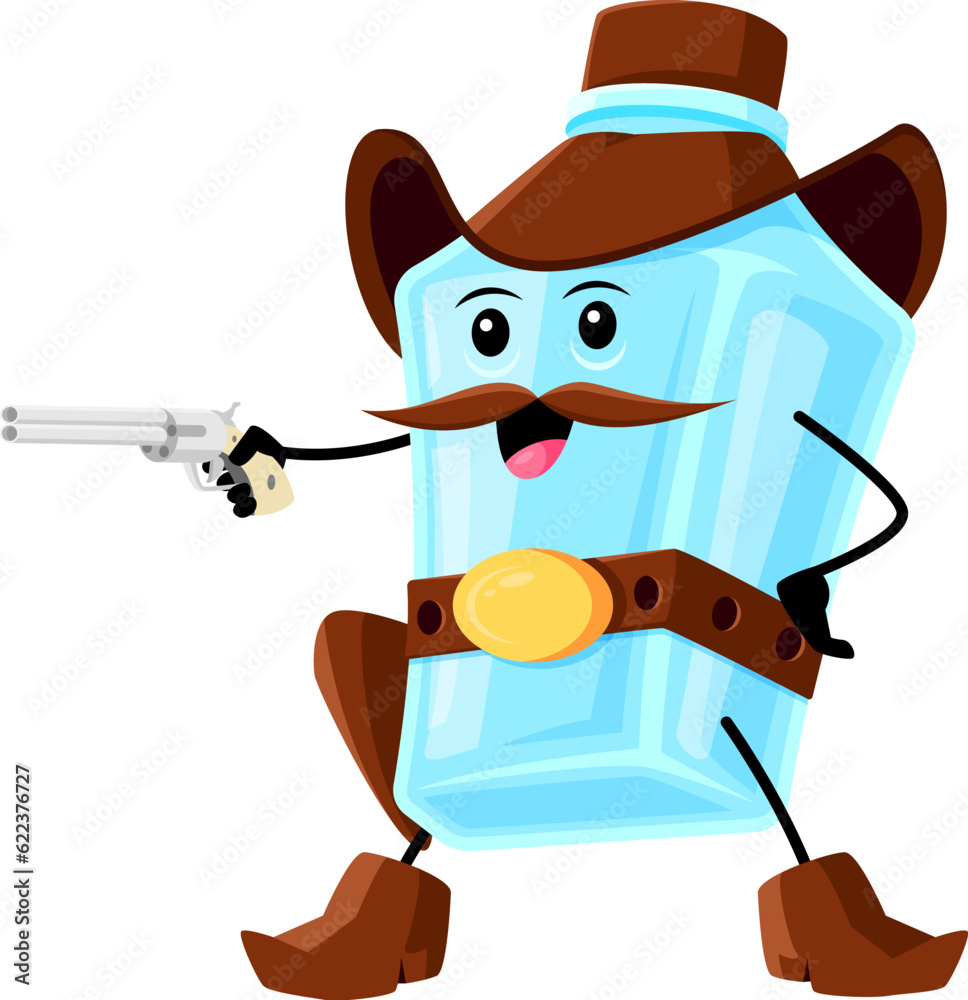 Cartoon pulque bottle cowboy and sheriff, bandit and robber, ranger ...