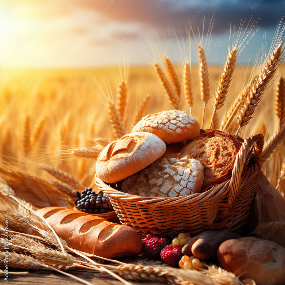 Jesus to Thanksgiving, Bread basket with wheat harvest, Ai generated ...