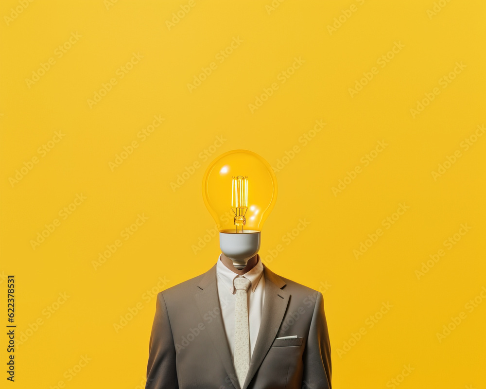 Smart idea concept, with lightbulb on body of man in suit against ...