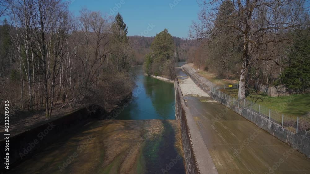 Kraftwerk Muhltal. Muhltal Isar hydropower plant. Stream power station ...
